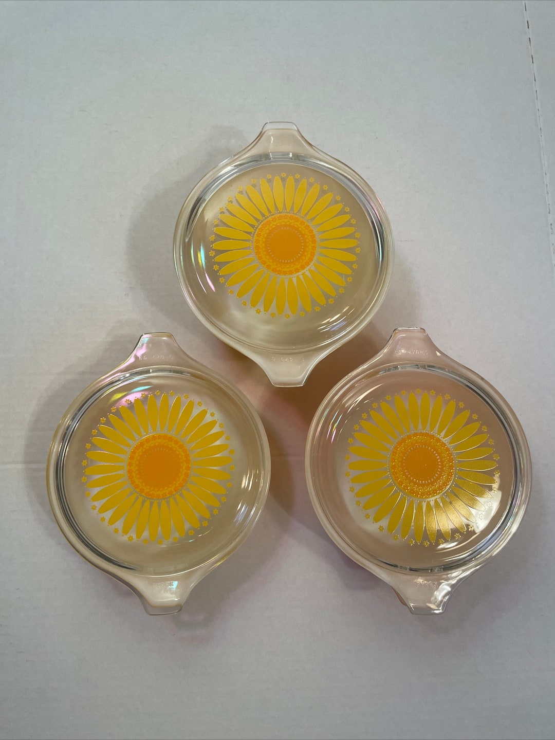 Vintage Pyrex Daisy Sunflower Casserole Dishes Bowls Glass Lids 1968 ...