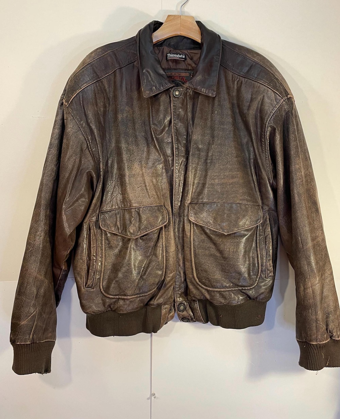 Vintage Wilsons Leather Bomber Jacket Size Large Brown Distressed ...