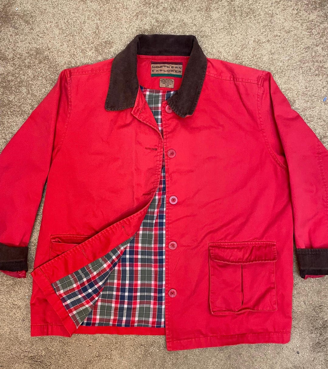 Vintage Barn Coat Jacket Size XL Lined Red Corduroy Accents Fisherman ...