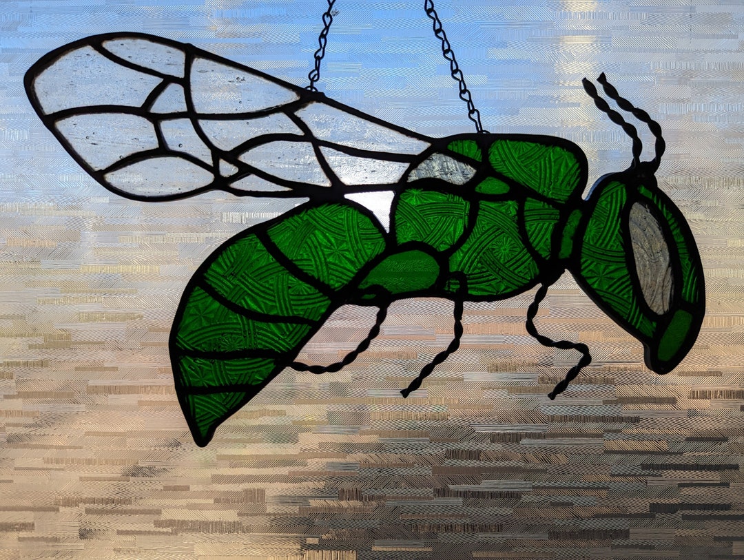 Stained Glass Green Bee in Textured Glass - Etsy