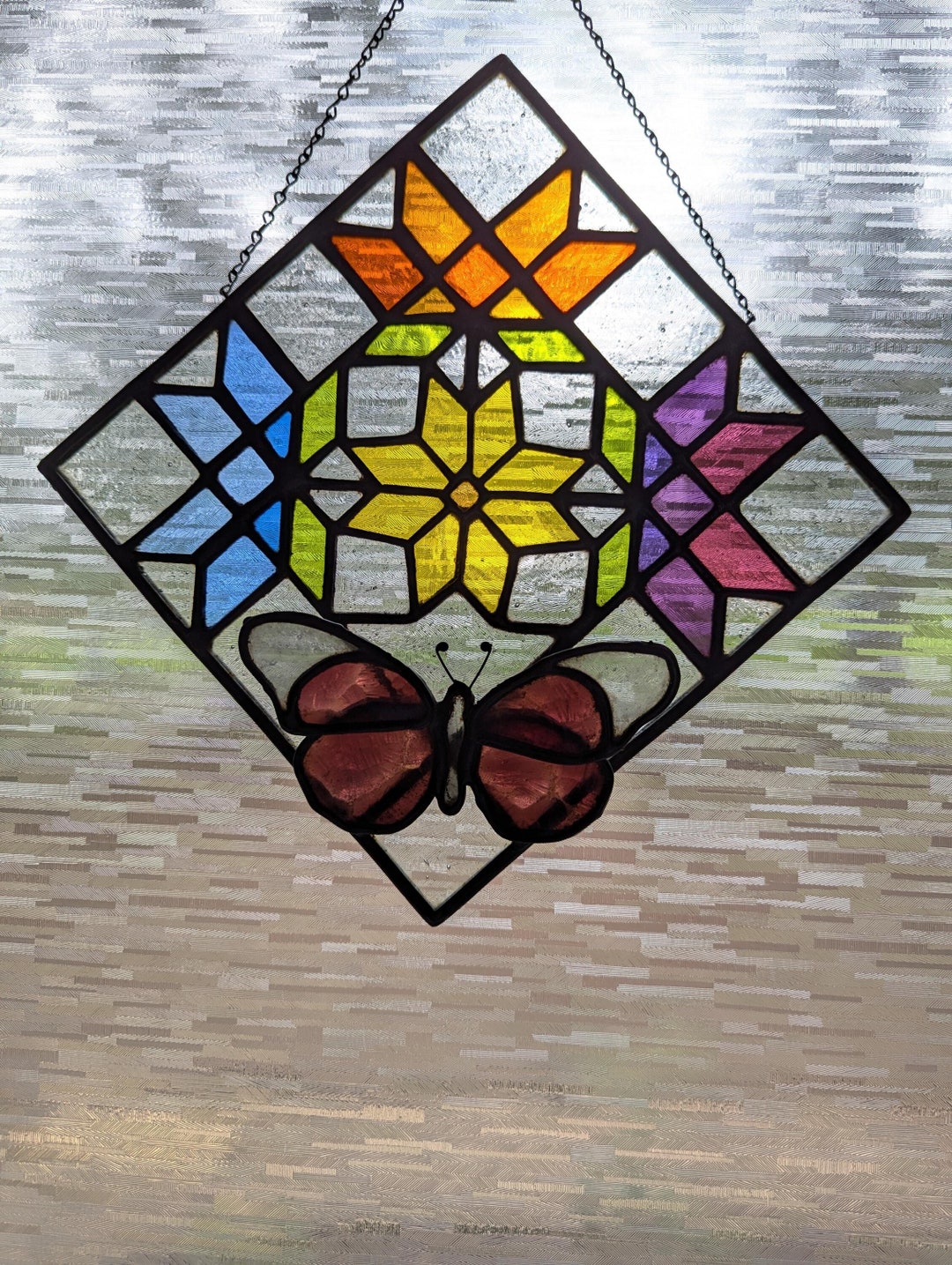 Stained Glass 3D Barn Quilt Panel Flowers and Butterfly - Etsy