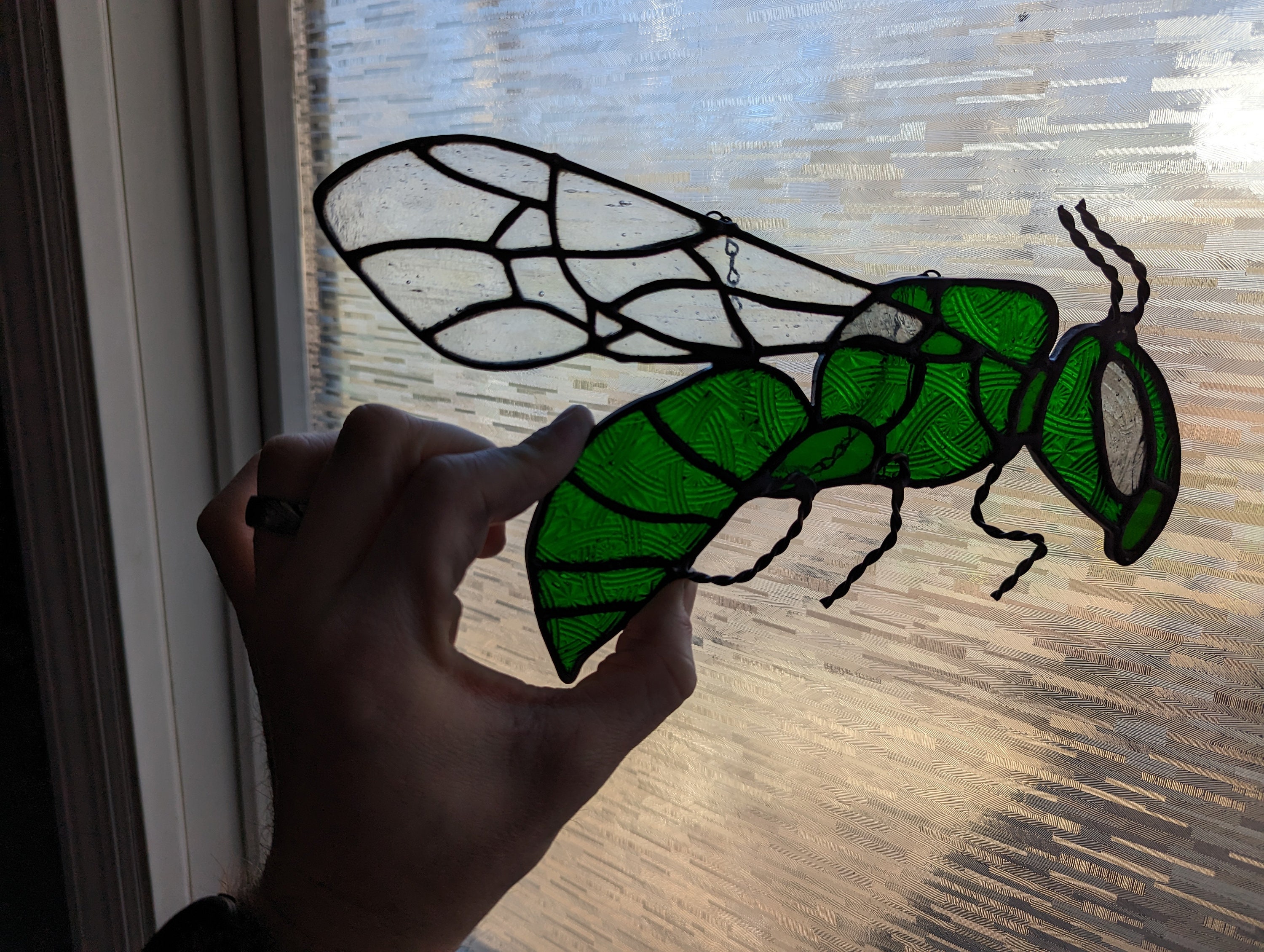 Stained Glass Green Bee in Textured Glass - Etsy