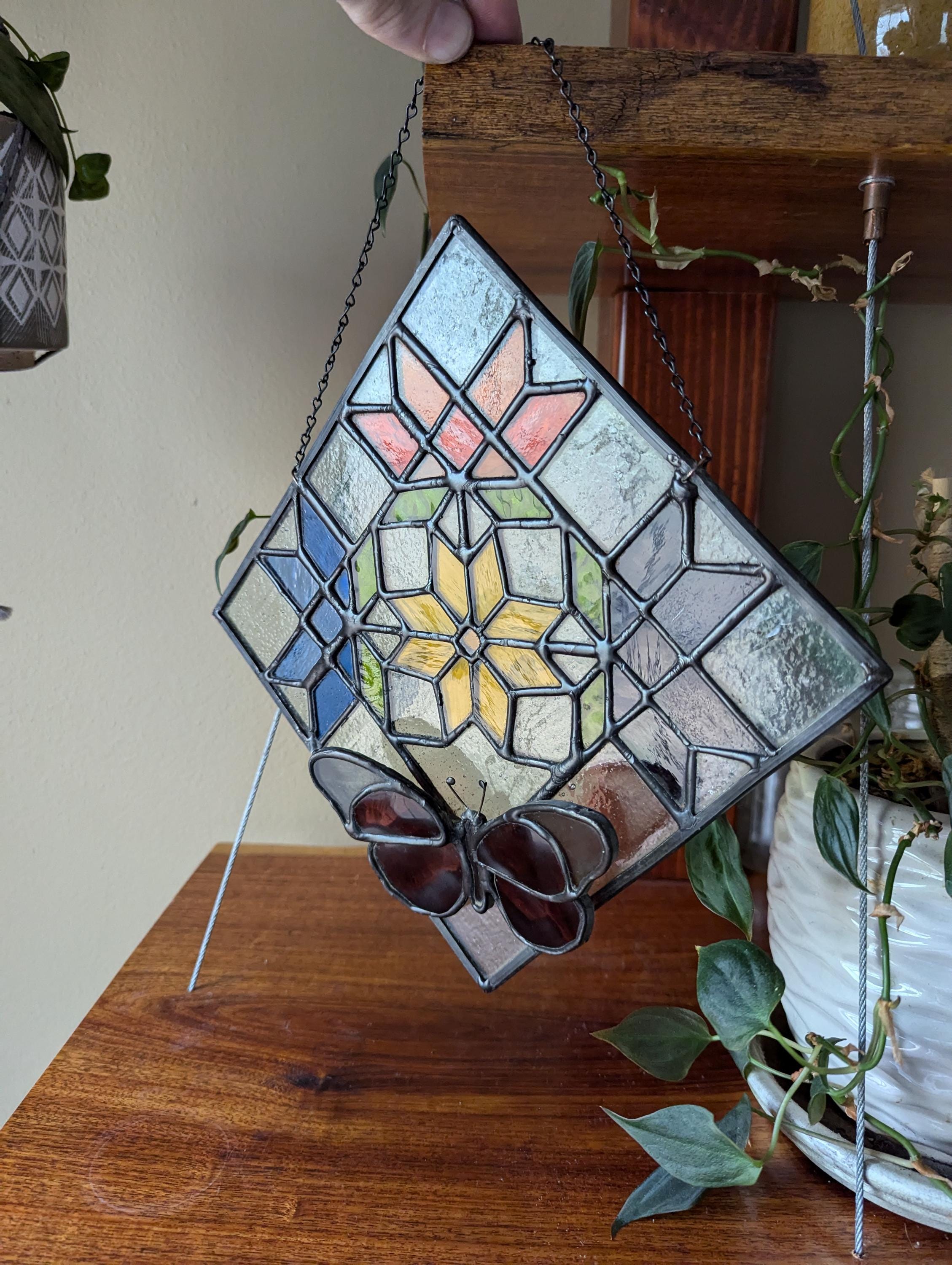 Stained Glass 3D Barn Quilt Panel Flowers and Butterfly - Etsy