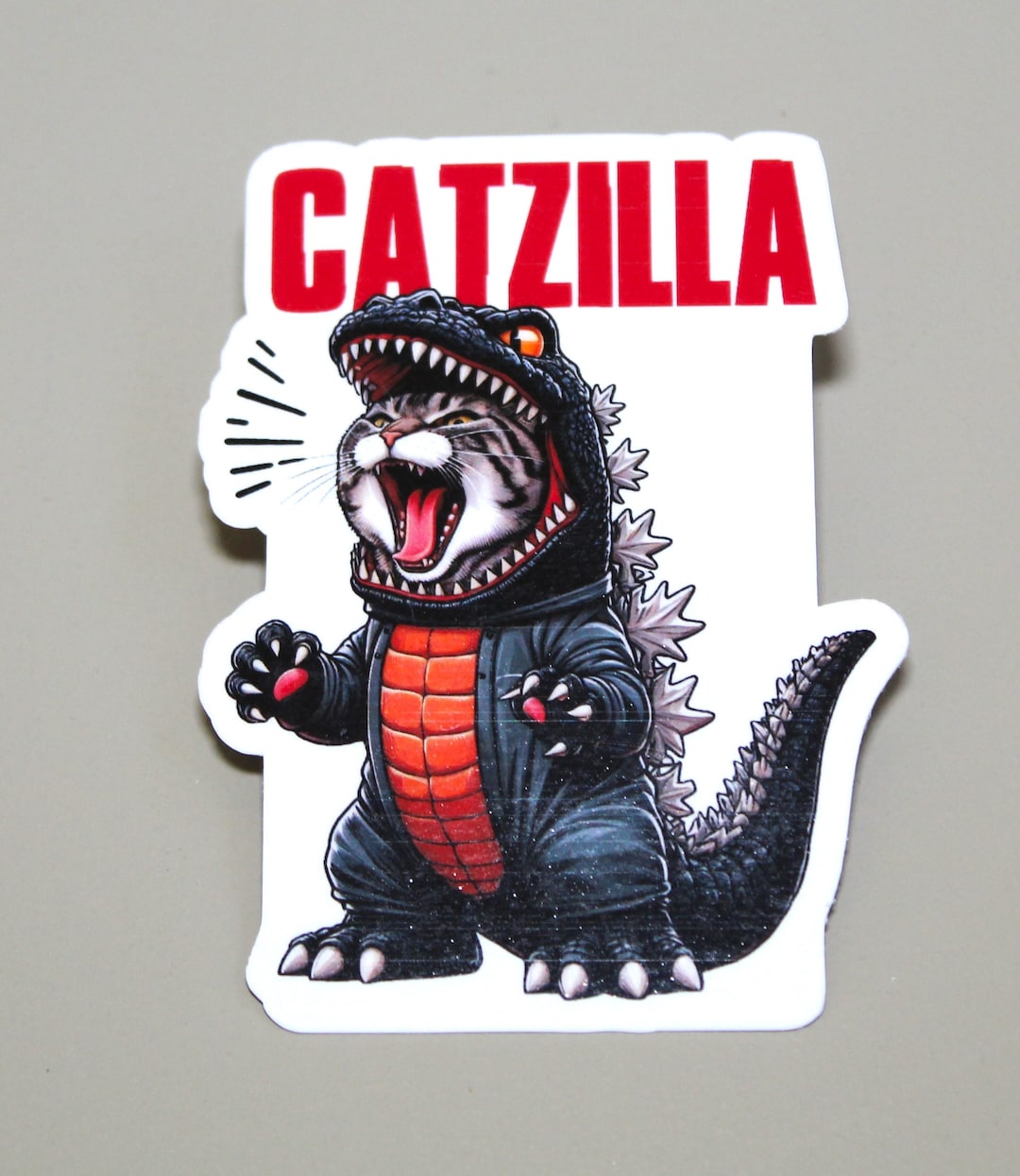 Catzilla Sticker, Funny Cat Sticker, Funny Vinyl Sticker, PREMIUM ...