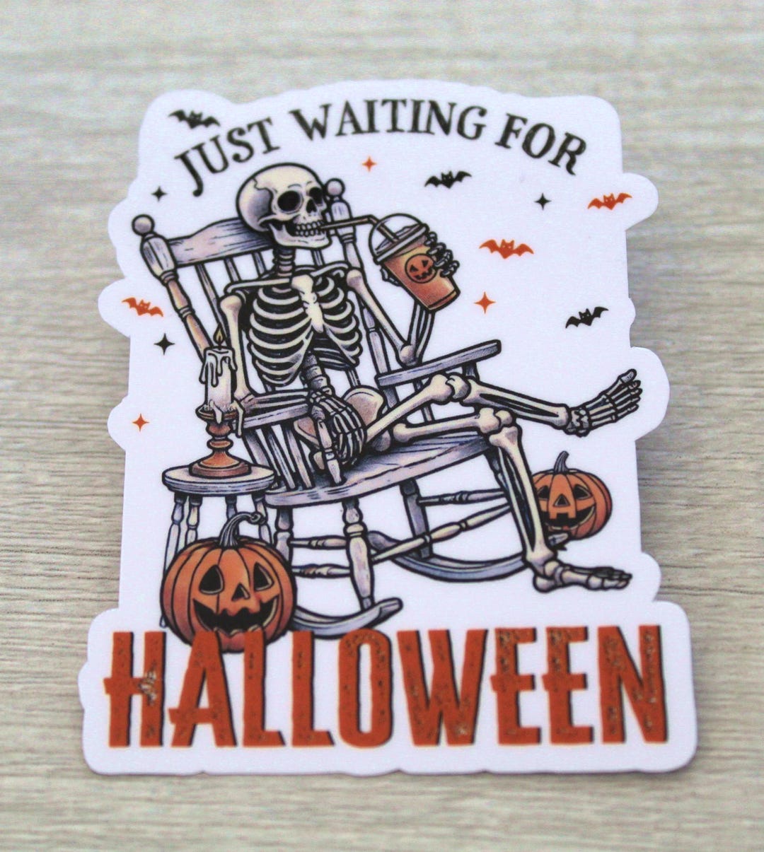 Just Waiting for Halloween Sticker, Funny Skeleton Sticker, Cute Fall ...