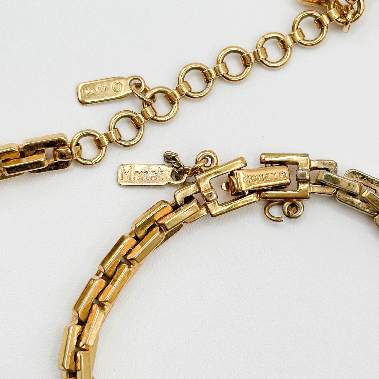 Vintage Monet Triple Gold Plated Box Link Necklace and Bracelet Set ...