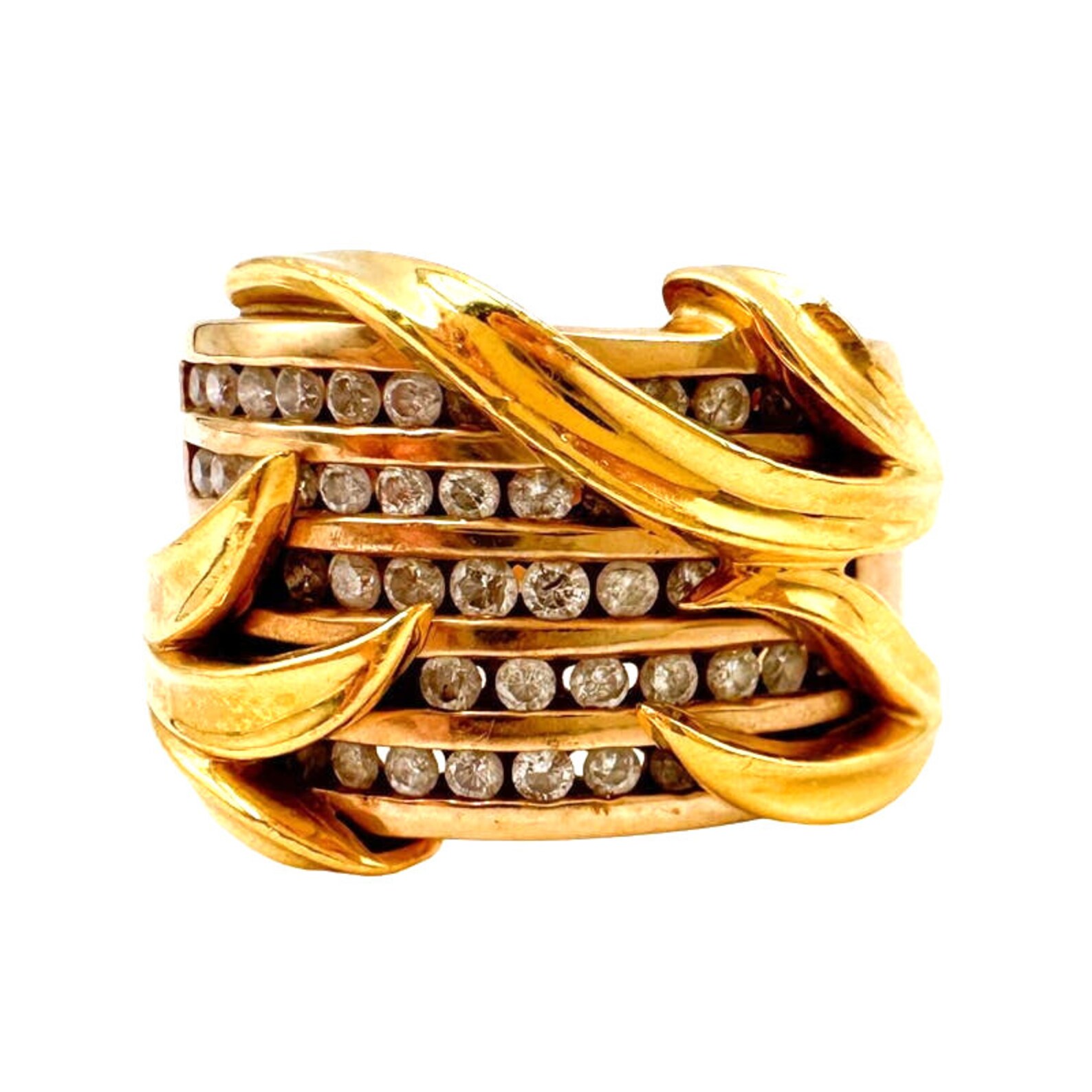 Stephanie Occhipinti Heavy Diamond Ring 14K Gold With 22K Leaf ...