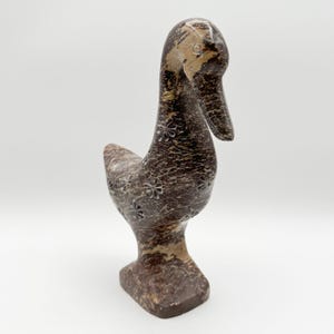 Soap Stone Goose Duck Sculpture 9" Hand Carved Floral Marbled Brown Tan ...