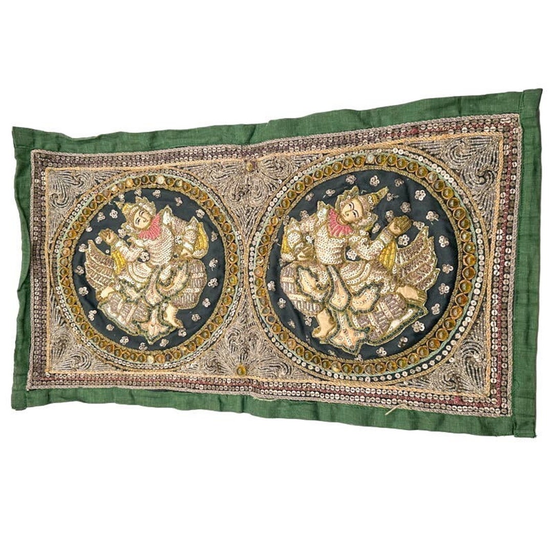 Burmese Kalaga Buddhist Tapestry Wall Hanging Beaded Sequined ...