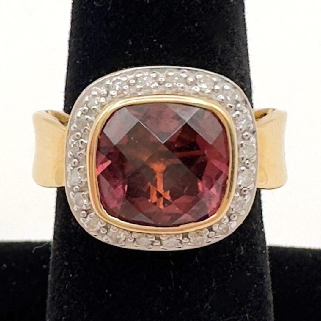 John C Rinker Pink Tourmaline 18K Yellow Gold Ring With Cushion ...