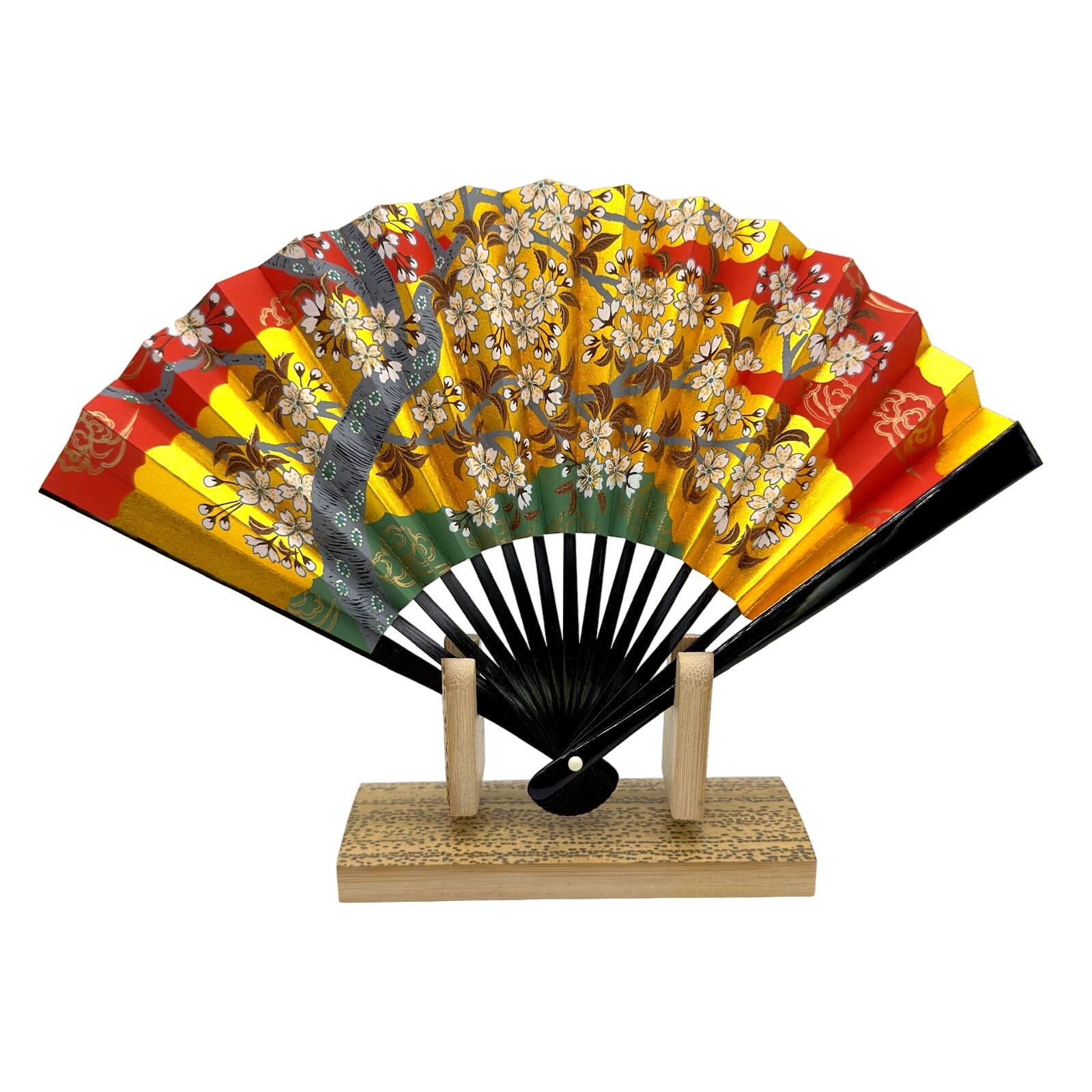 Kyoto Gold Sensu Japanese Folding Fan Hand Painted Sakura Cherry Tree ...