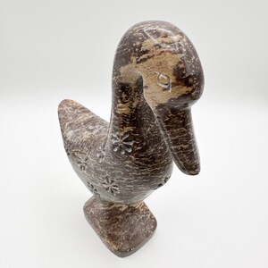 Soap Stone Goose Duck Sculpture 9" Hand Carved Floral Marbled Brown Tan ...