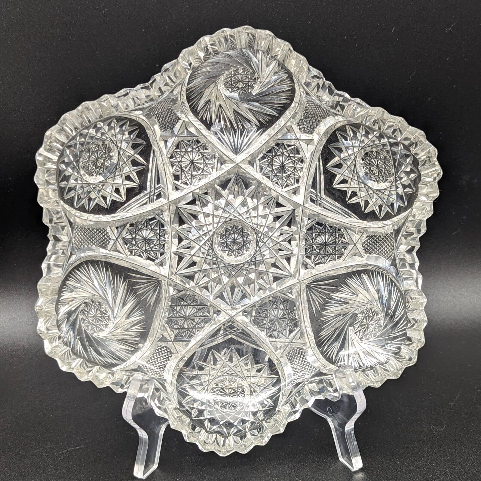 Antique American Brilliant Cut Glass Bowl Sawtooth Scalloped Hobstars ...