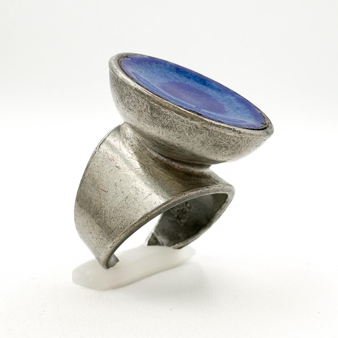 Mette Finn Aero Pewter Blue Enamel Ring Denmark Modernist Designer ...