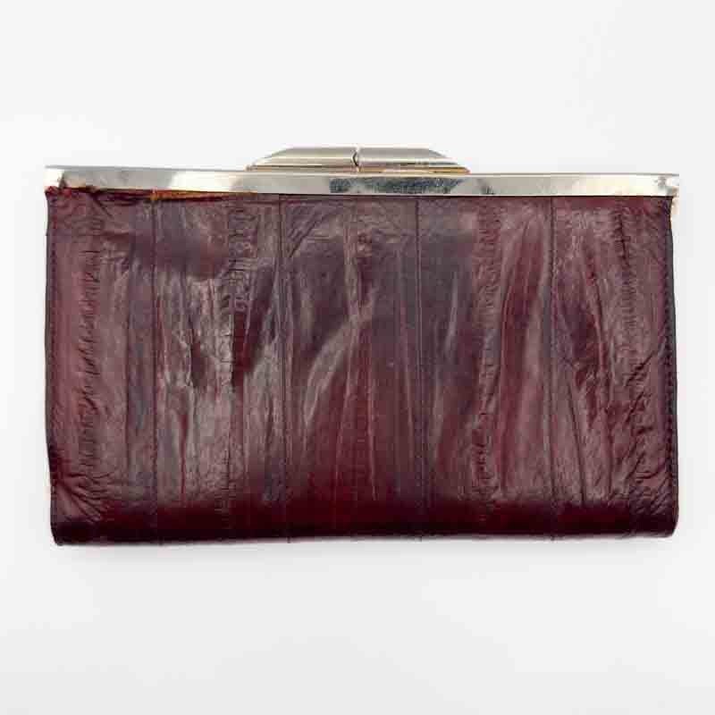 Vintage Eel Skin Wallet 80s Burgundy Korean Trifold Checkbook CC Coin ...