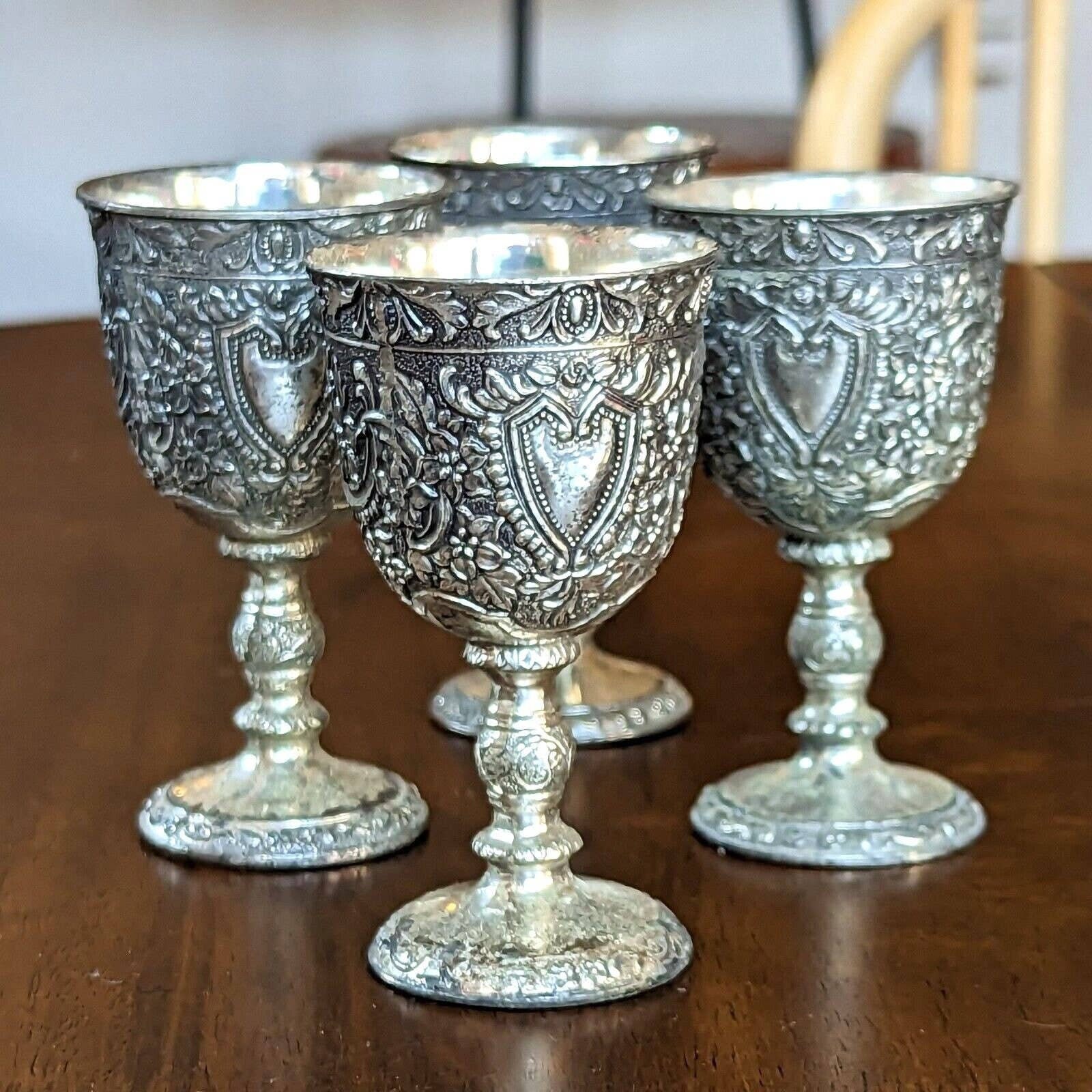 Four Vintage Raimond Silver Plate Repousse High Relief Ornate Wine ...