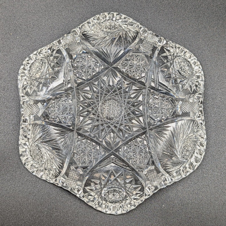 Antique American Brilliant Cut Glass Bowl Sawtooth Scalloped Hobstars ...