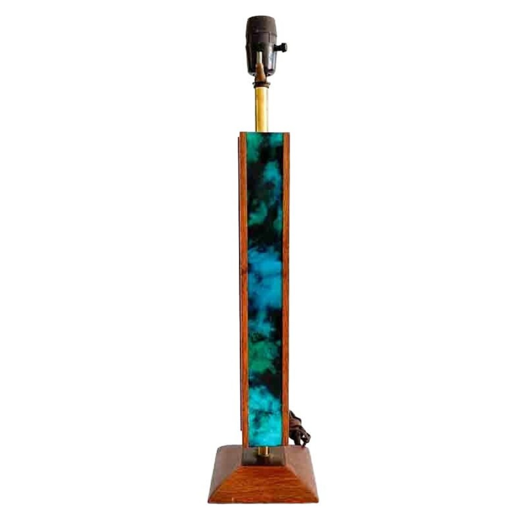 1960s Walnut Aqua Blue Enamel Table Lamp Mid-century Modern Georges ...
