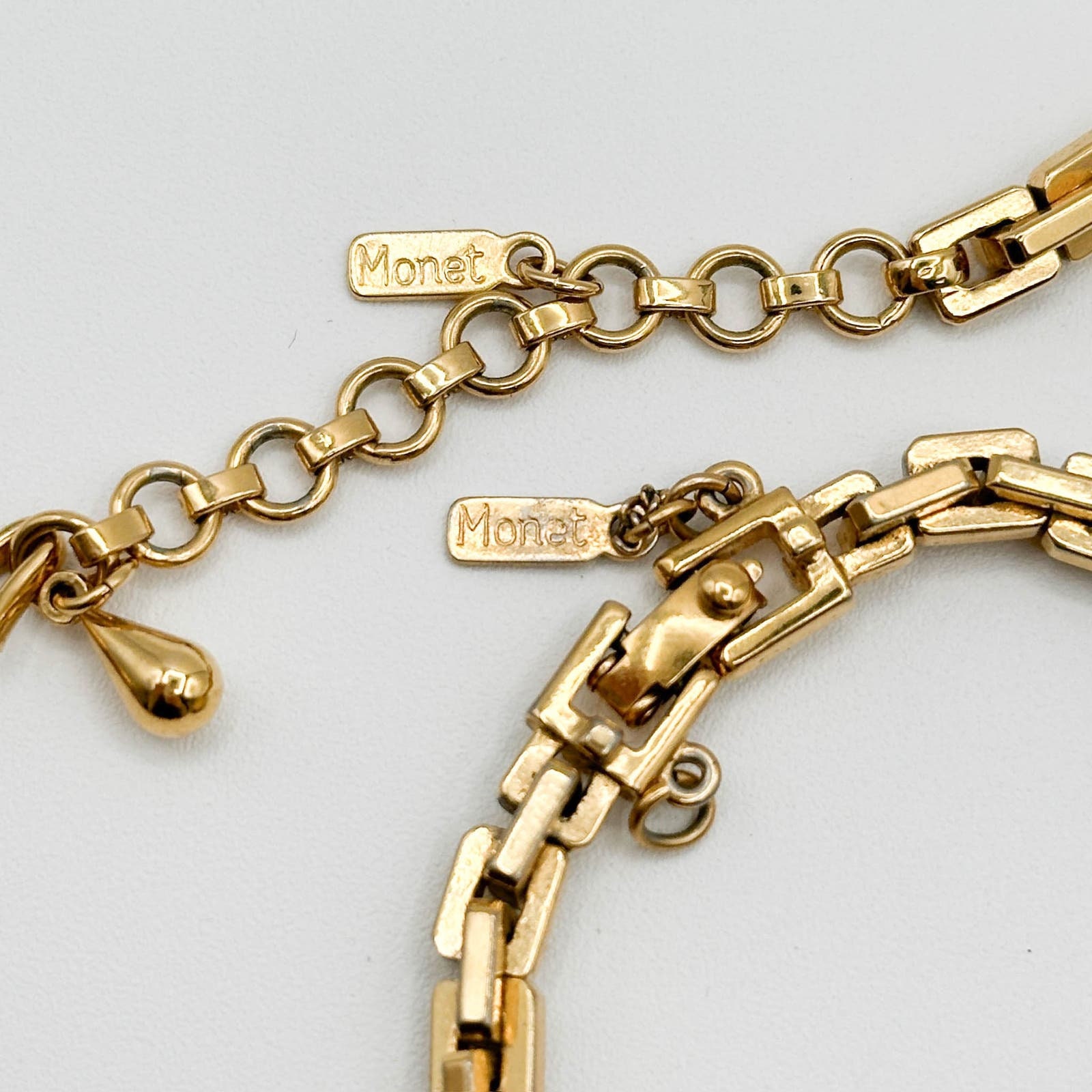 Vintage Monet Triple Gold Plated Box Link Necklace and Bracelet Set ...