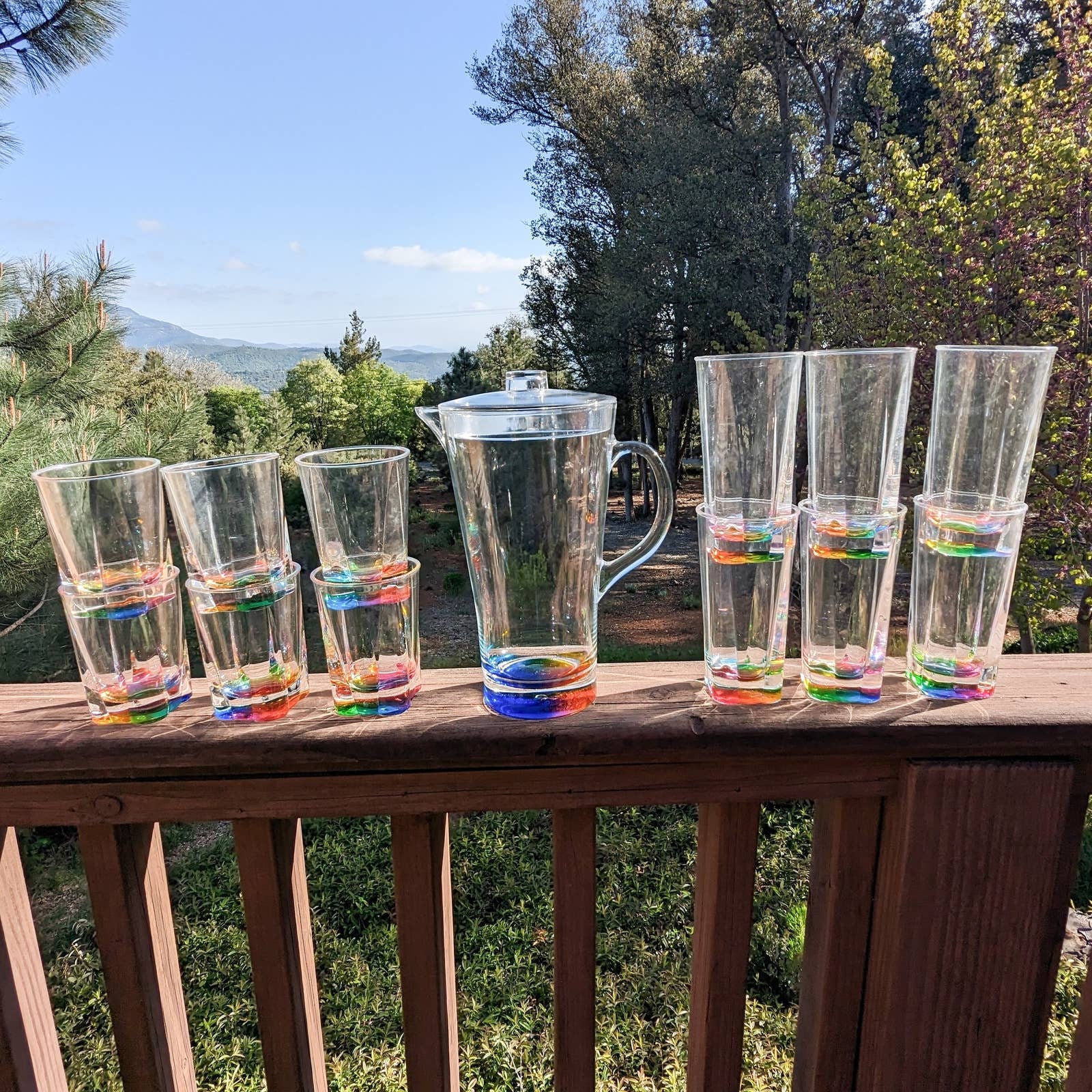 Merritt International Teardrop Acrylic Rainbow Pitcher Set 6 Highballs ...