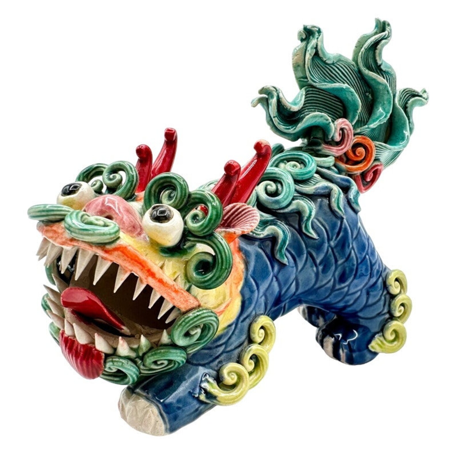 Chinese Pottery Foo Dog Wucai Royal Evil Guardian Lion Figurine ...