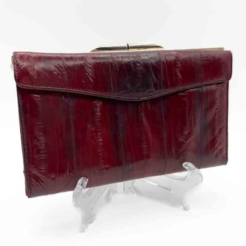 Vintage Eel Skin Wallet 80s Burgundy Korean Trifold Checkbook CC Coin ...