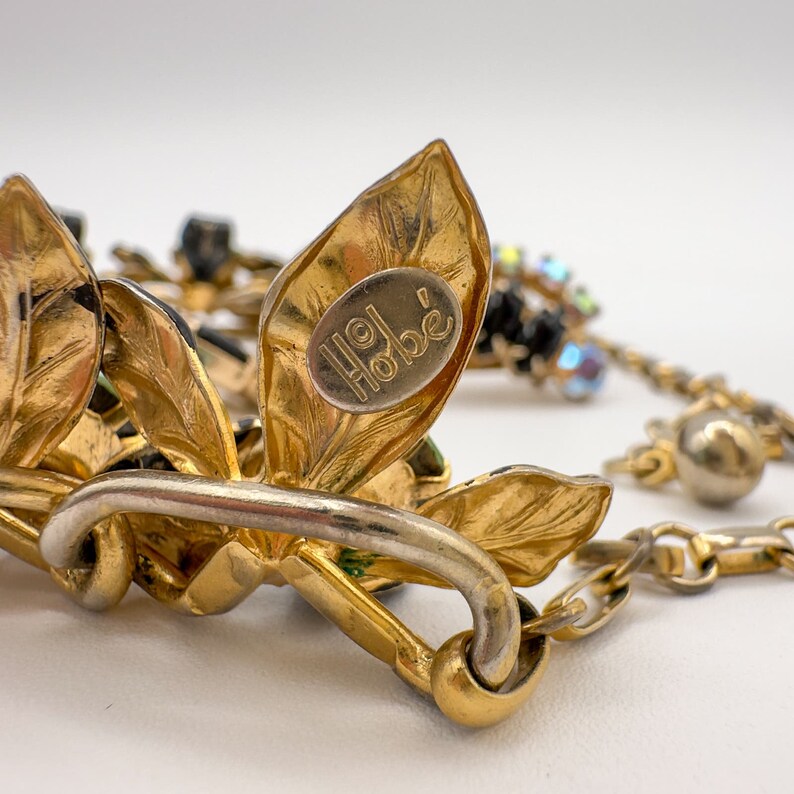 Vintage Signed Hobe Necklace With Aurora Borealis and Black Enamel and ...