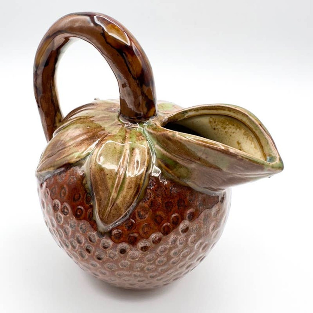 Vintage Strawberry Pitcher Majolica Style Pottery 6" - Etsy