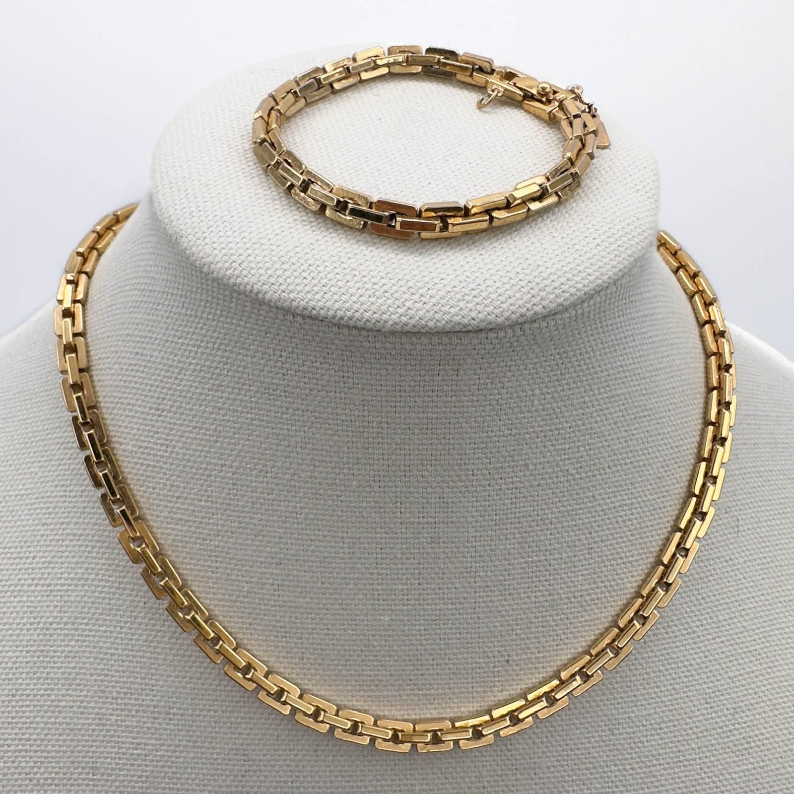 Vintage Monet Triple Gold Plated Box Link Necklace and Bracelet Set ...