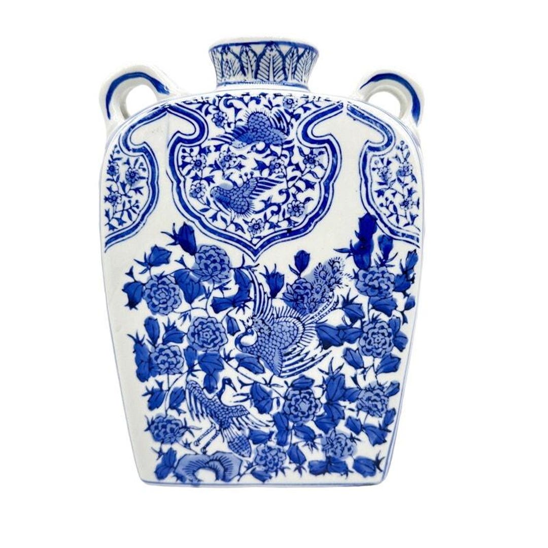 Vintage Chinese Moon Flask Blue and White Reproduction of Yuan Dynasty ...