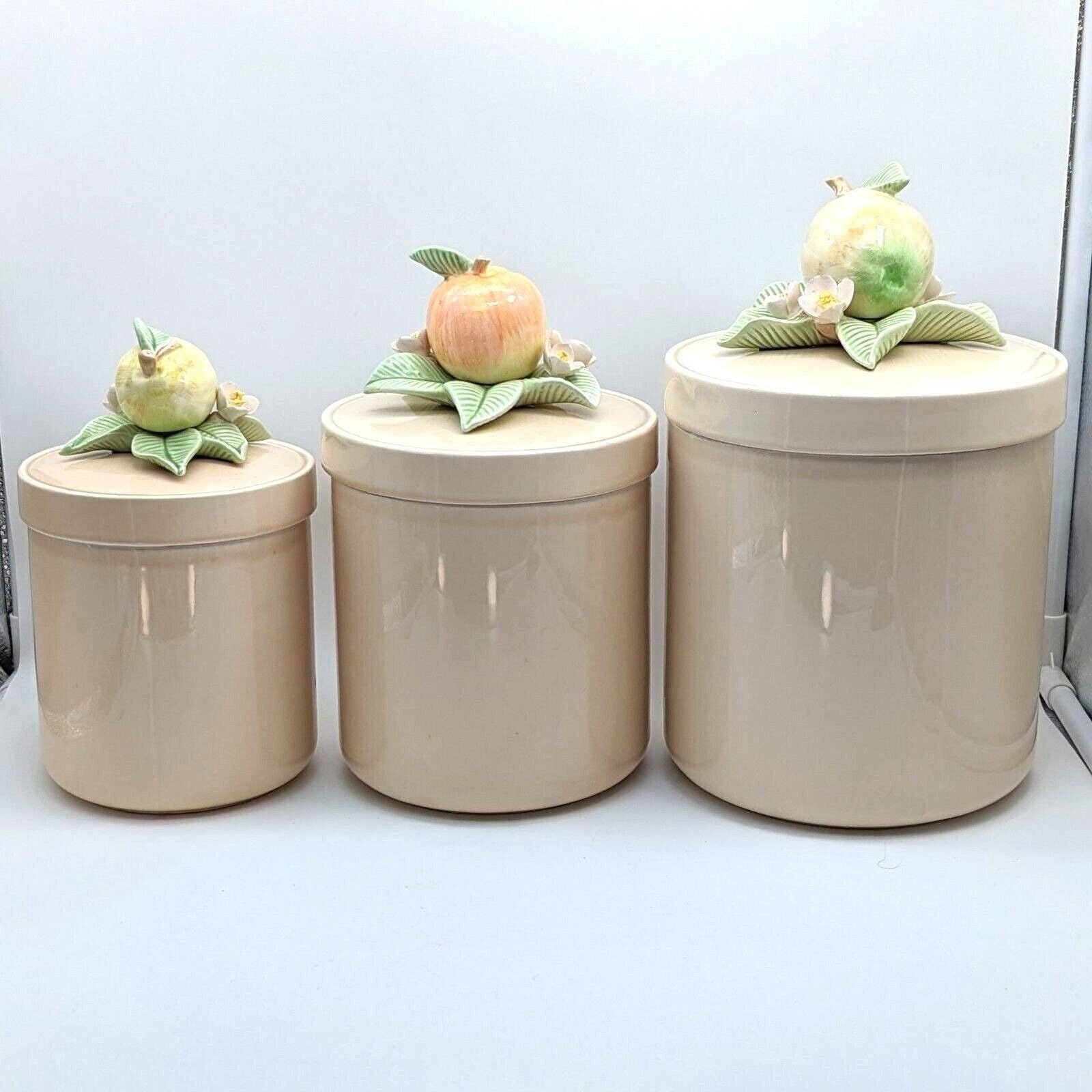 Fitz and Floyd Orchard Set of 3 Canisters Hand Painted Pears Leaves Pastels 1982 - Etsy
