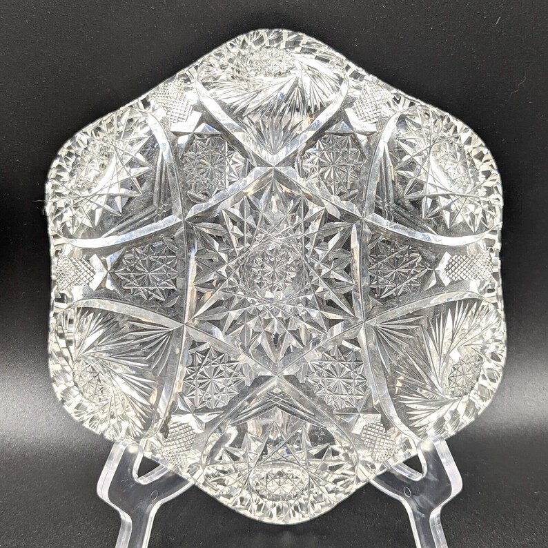 Antique American Brilliant Cut Glass Bowl Sawtooth Scalloped Hobstars ...