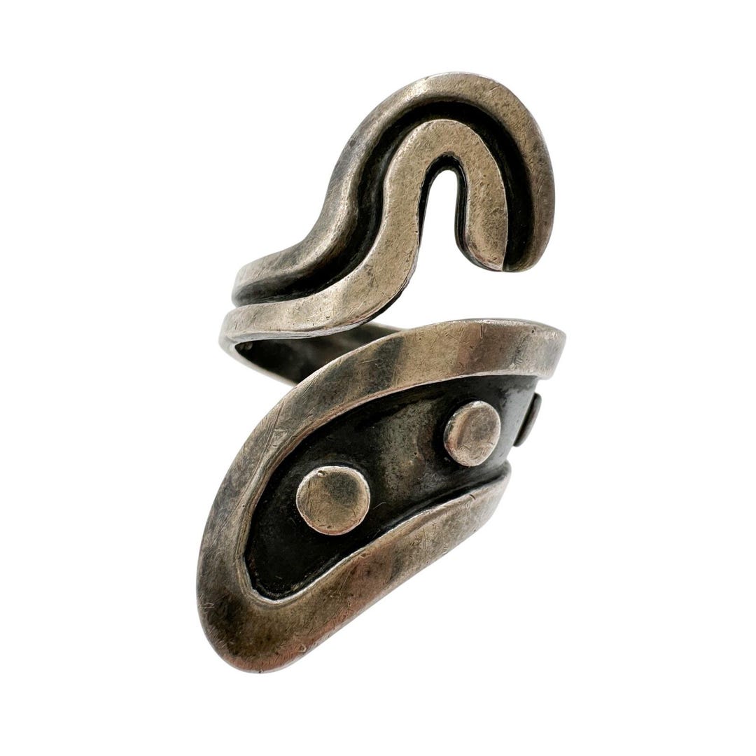 Taxco Sterling Silver Bypass Ring Designer R. Cazares Mexican Modernist ...