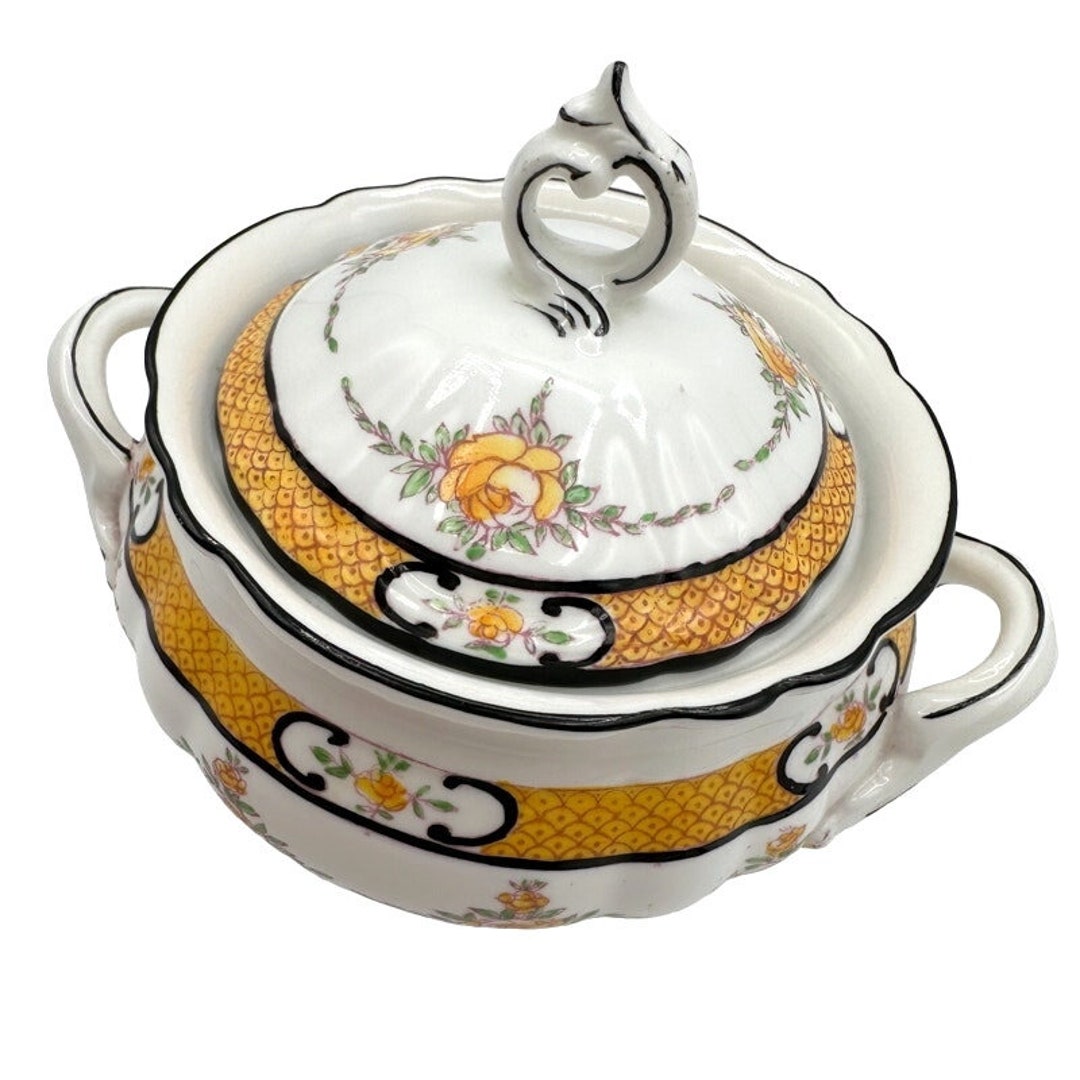 Minton Persian Rose Yellow and Black Sugar Sucrier Pattern B930 Hand ...