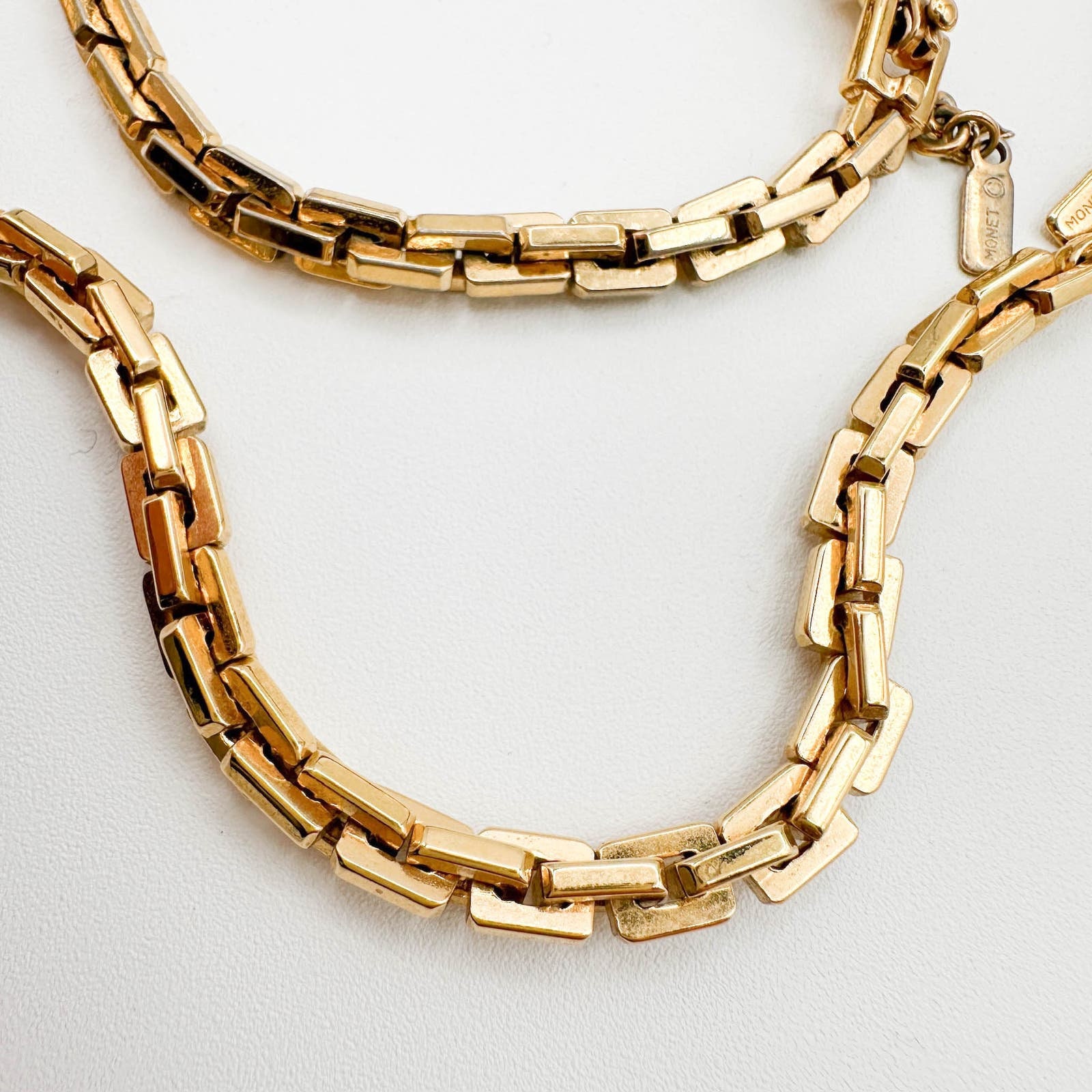 Vintage Monet Triple Gold Plated Box Link Necklace and Bracelet Set ...