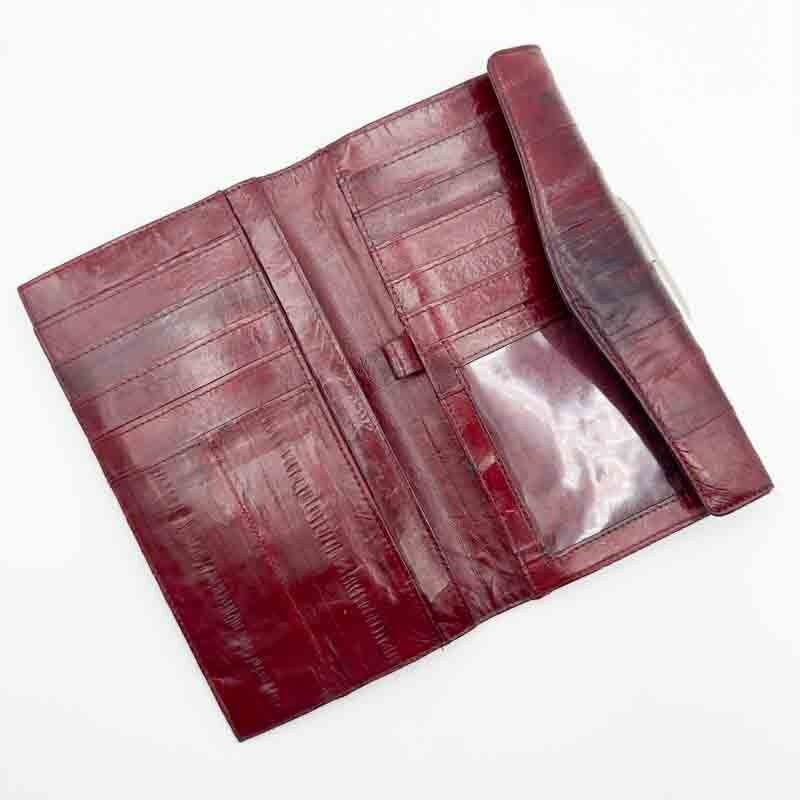Vintage Eel Skin Wallet 80s Burgundy Korean Trifold Checkbook CC Coin ...