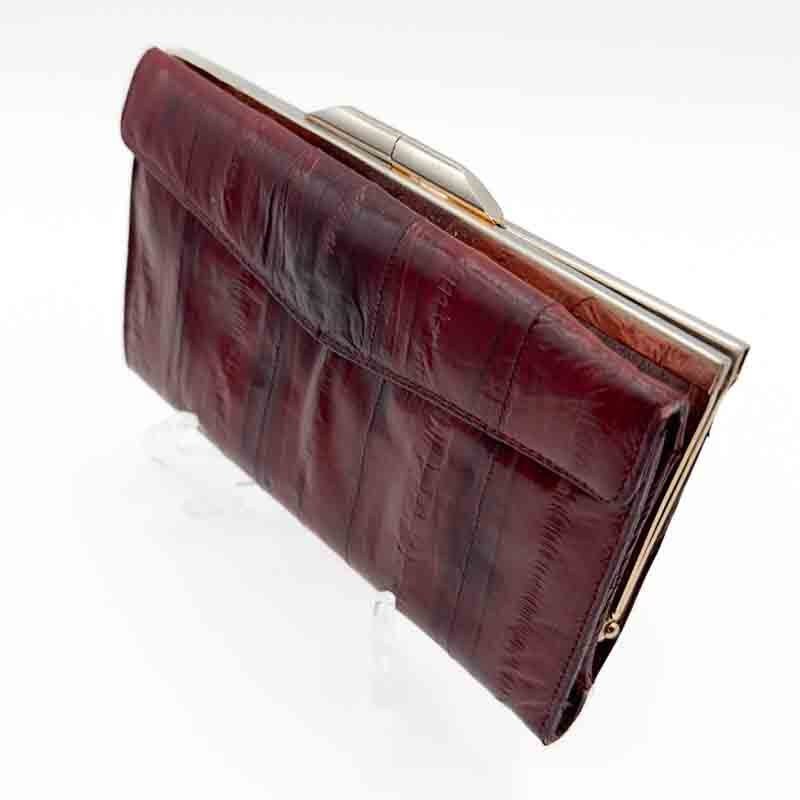 Vintage Eel Skin Wallet 80s Burgundy Korean Trifold Checkbook CC Coin ...