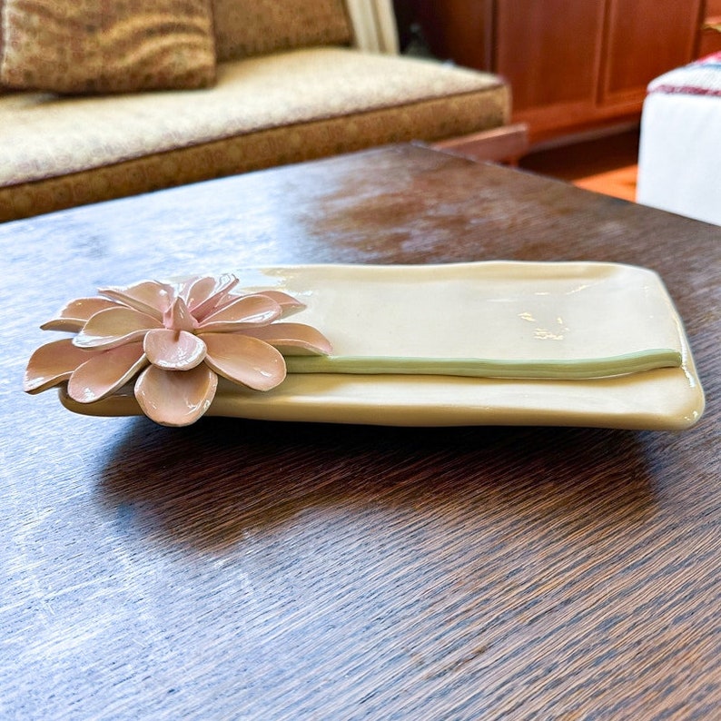 Ceramic Catch All Tray With 3d Peony Floral Embellishment Feminine Princess Decor - Etsy