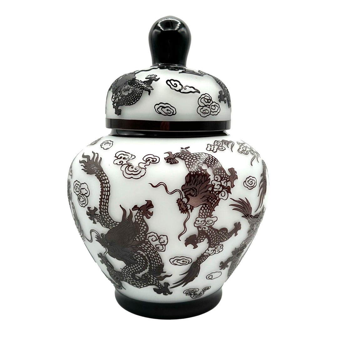 Vintage Chinese Peking Glass Dragon Ginger Jar White Satin Cased Glass ...