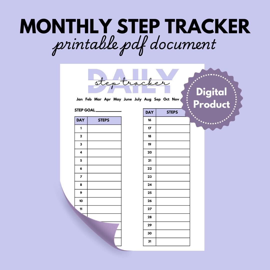 Monthly Step Tracker, Printable, Workout Tracker, Running Log, Walking ...