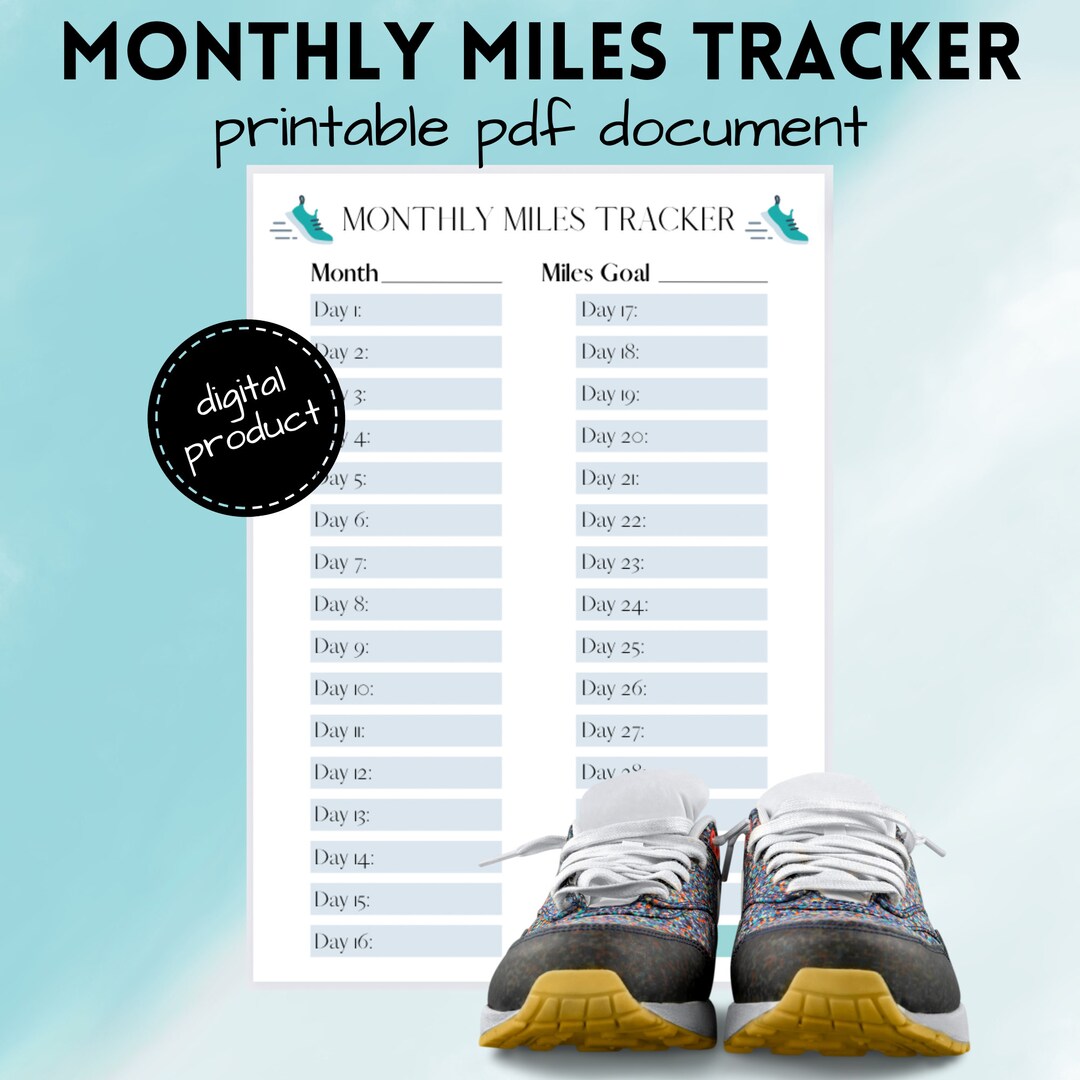 Monthly Walking/running Mile Tracker, Printable, Workout Tracker ...