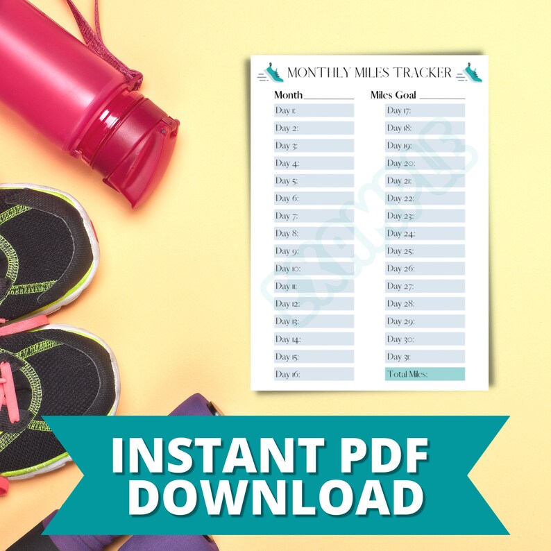 Monthly Walking/running Mile Tracker, Printable, Workout Tracker ...