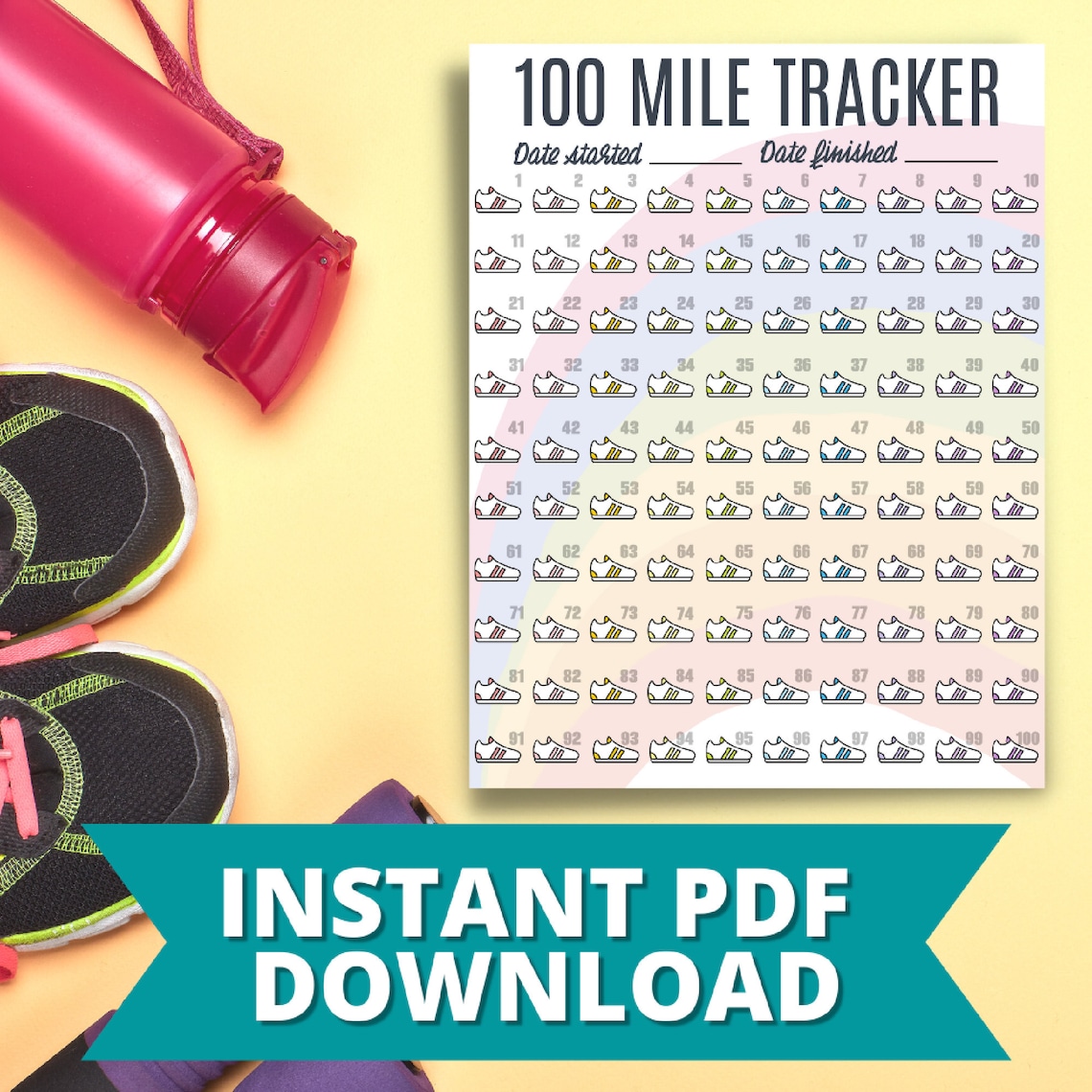 100 Mile Walking/running Challenge Tracker, Printable, Workout Tracker ...