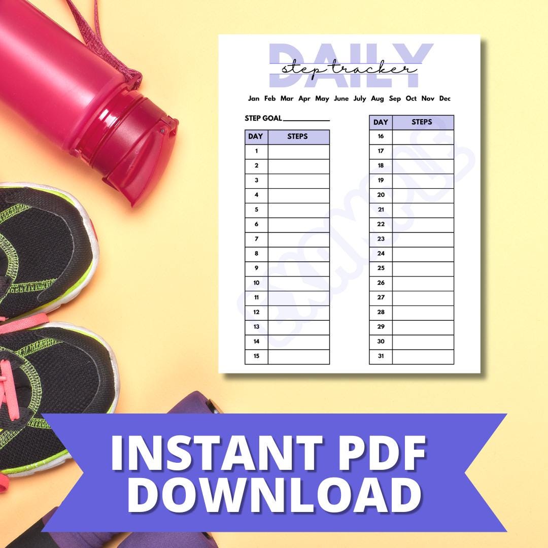 Monthly Step Tracker, Printable, Workout Tracker, Running Log, Walking ...