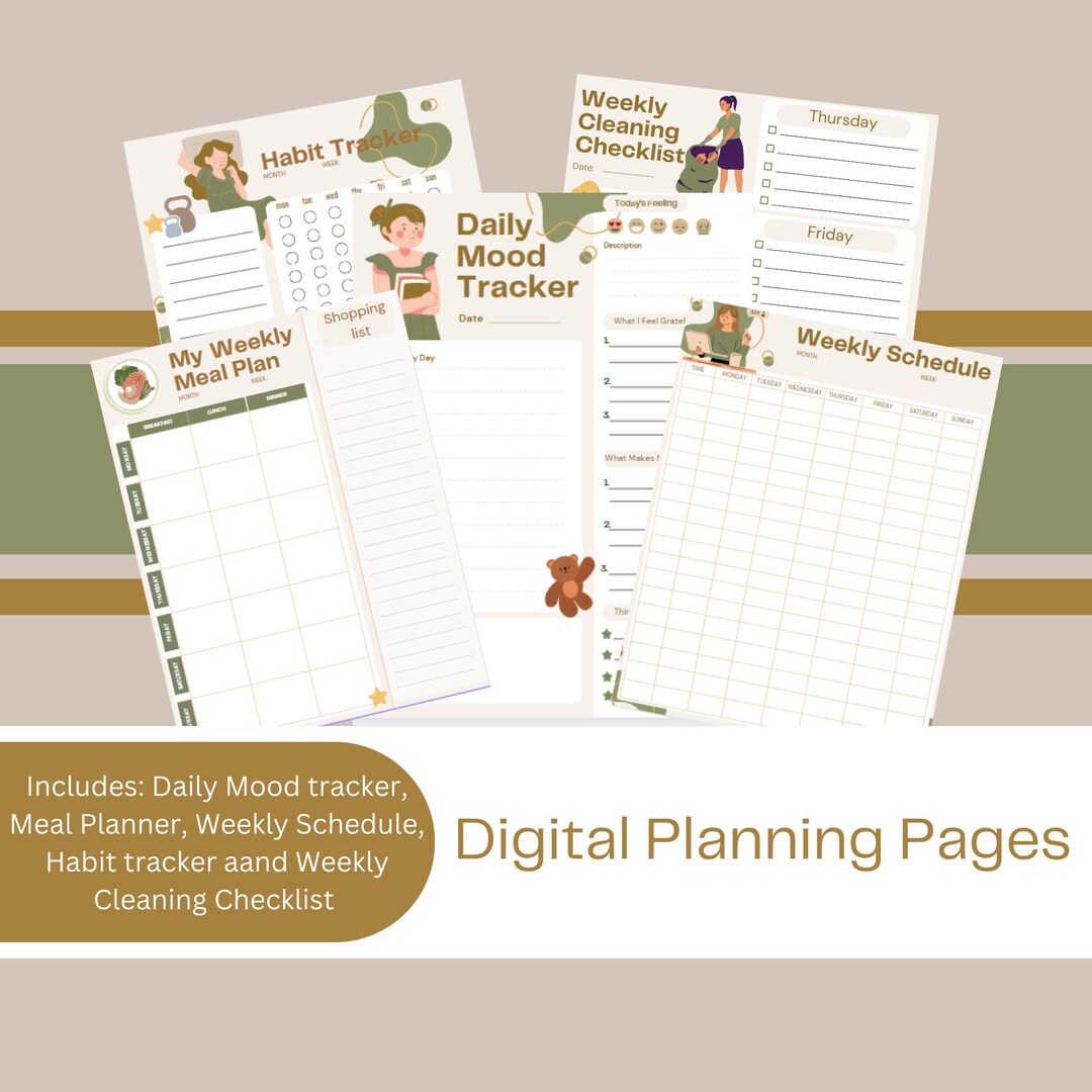 Daily and Weekly Digital Planner Sheets, Individual, iPad Planner, ADHD ...