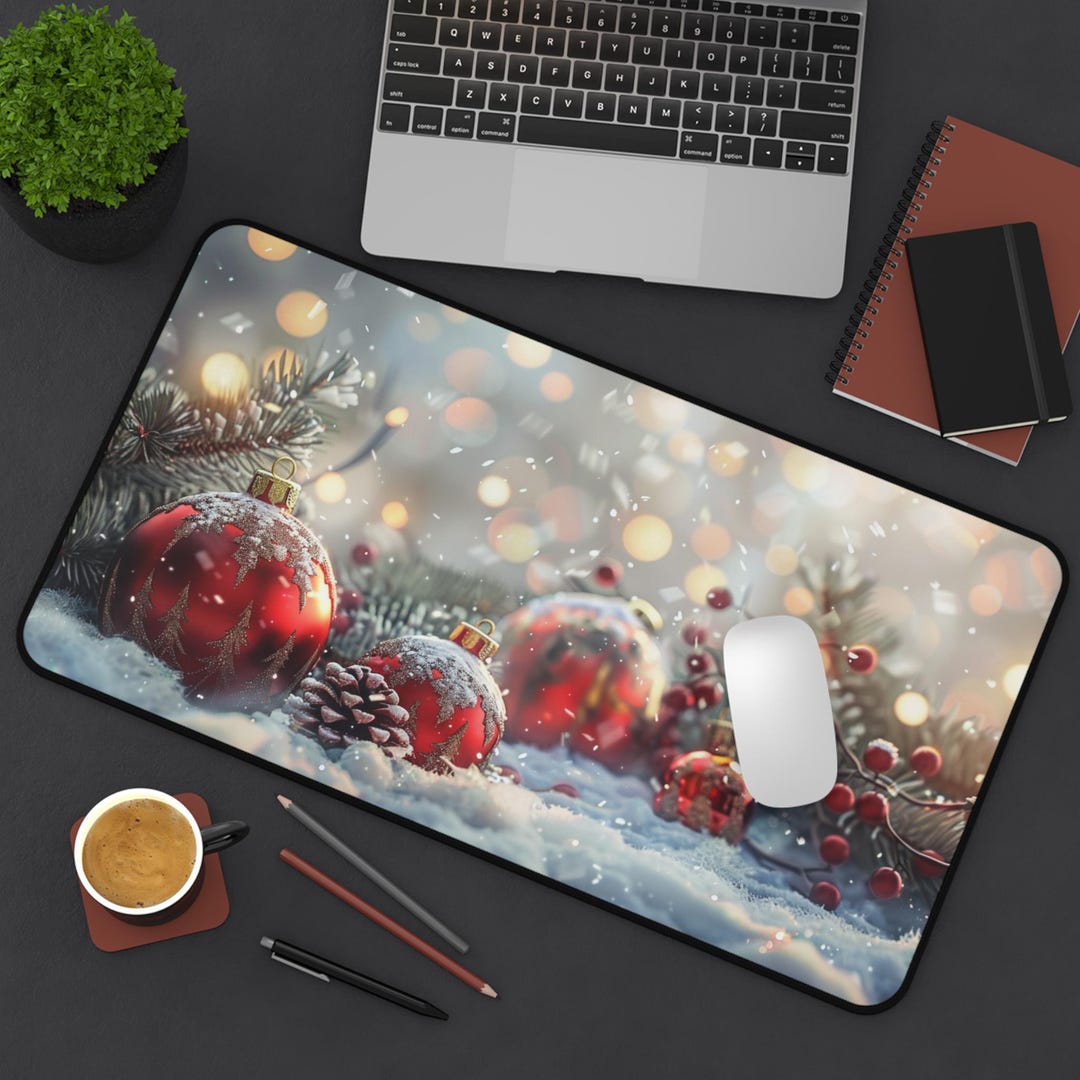 Winter Theme Christmas Ornaments Bulbs Desk Mat, Holiday Office Desk ...