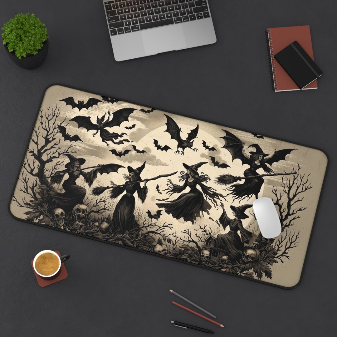 Halloween Witches and Bats Desk Mat,trendy Holiday Home Office Desk Mat ...