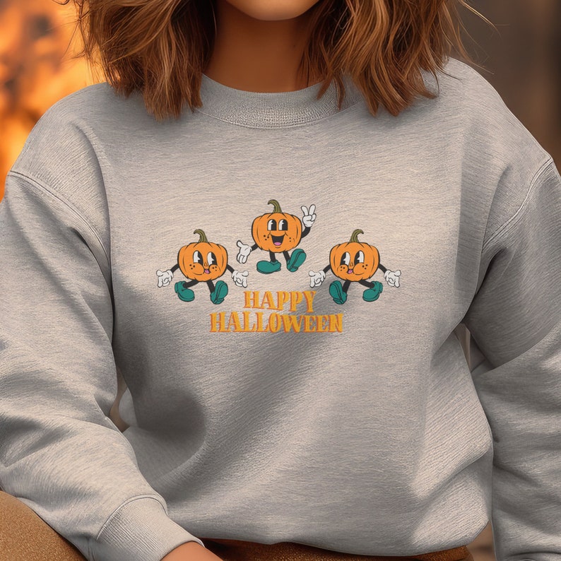 Cute Face Halloween Pumpkins Crewneck Sweatshirt, Trendy Holiday ...