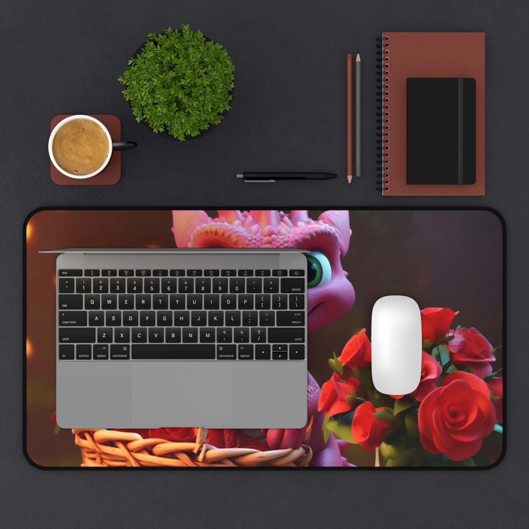 Cute Valentines Day Baby Dragon Desk Mat, Trendy Holiday Dragon and ...