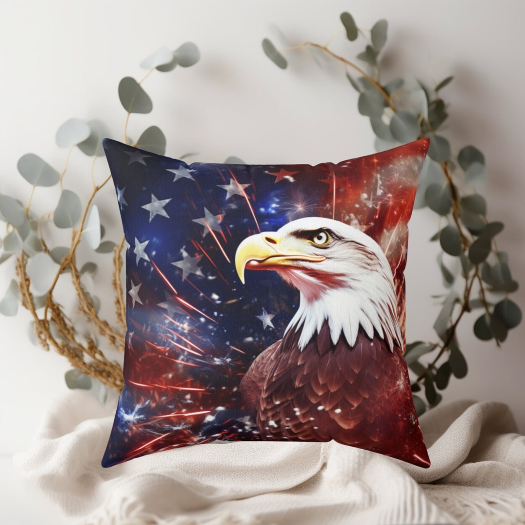 Patriotic American Eage Red White Blue Pillow, Trendy July 4th ...